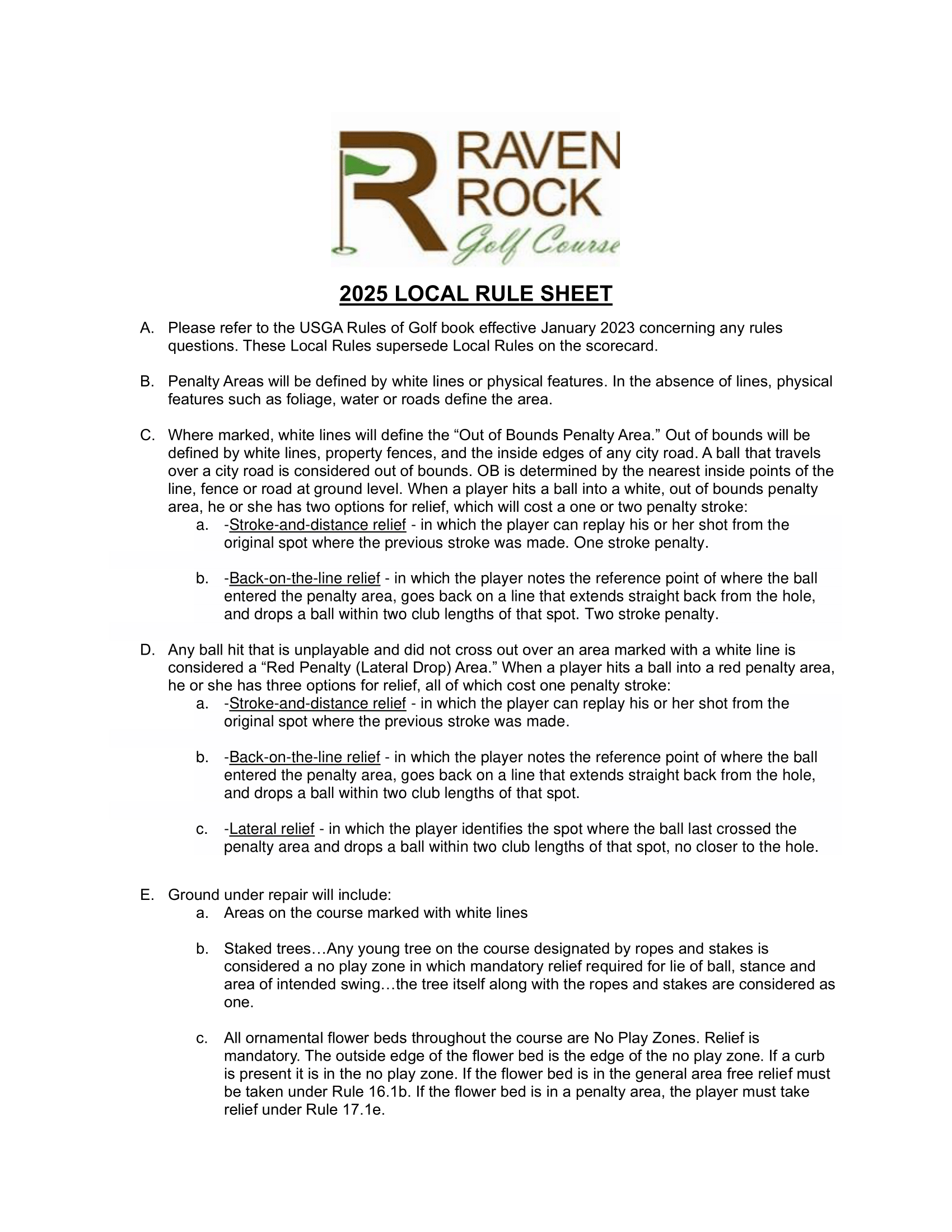 Rules & Guidelines - Raven Rock Golf Course
